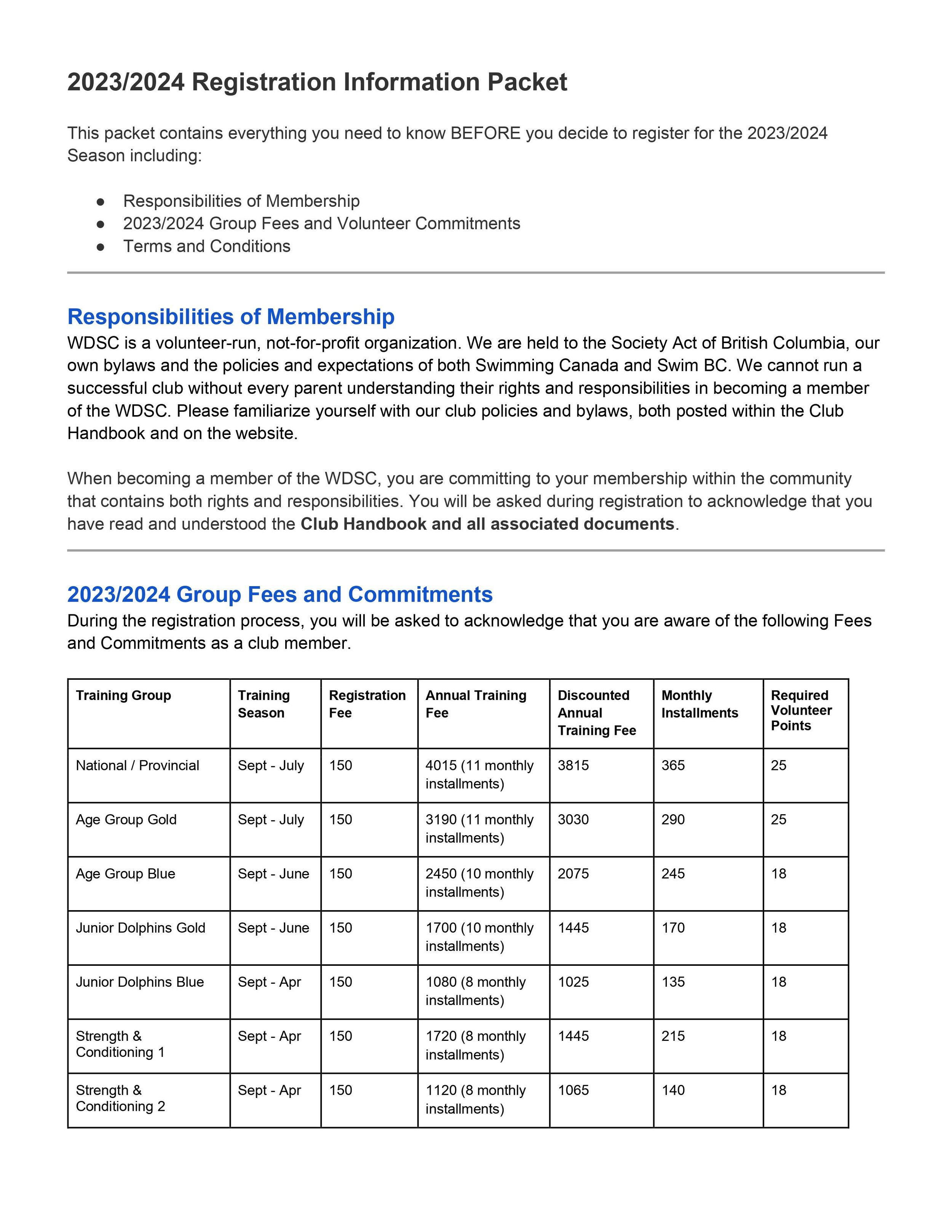 Winskill Dolphins Swim Club | 2023-2024 Registration Information Package